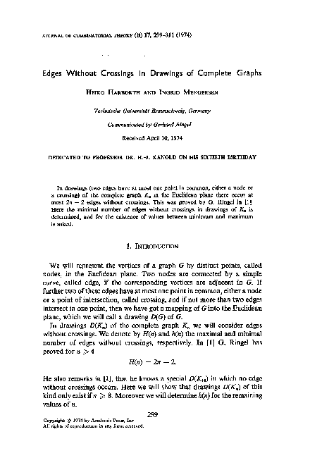 (PDF) Edges without crossings in drawings of complete graphs