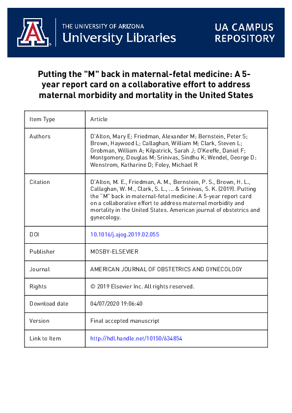 (PDF) Putting the “M” back in maternal-fetal medicine: A 5-year report ...