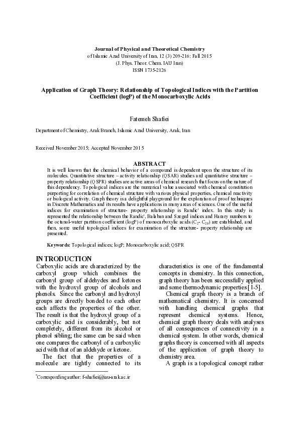 (PDF) Application of Graph Theory: Relationship of Topological Indices with the Partition ...