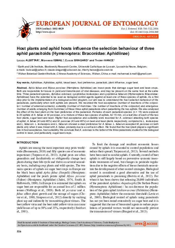 (PDF) Host plants and aphid hosts influence the selection behaviour of ...