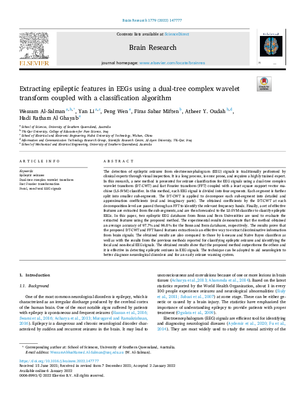 (PDF) Extracting epileptic features in EEGs using a dual-tree complex wavelet transform coupled ...
