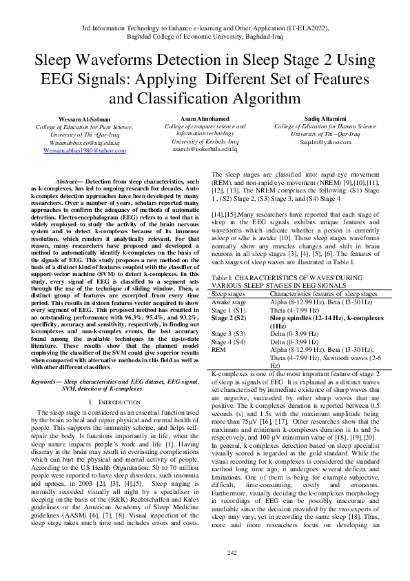 (PDF) Sleep Waveforms Detection in Sleep Stage 2 Using EEG Signals: Applying Different Set of ...