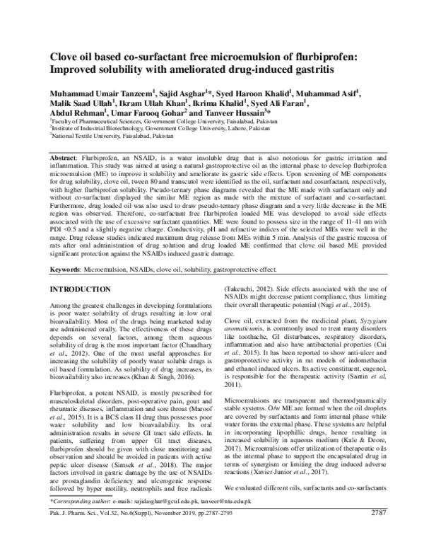 (PDF) Clove oil based co-surfactant free microemulsion of flurbiprofen ...