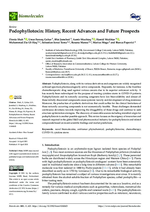 (PDF) Podophyllotoxin: History, Recent Advances and Future Prospects