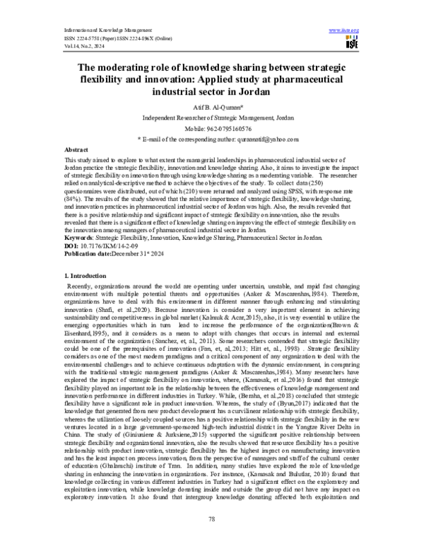 (PDF) The moderating role of knowledge sharing between strategic flexibility and innovation ...