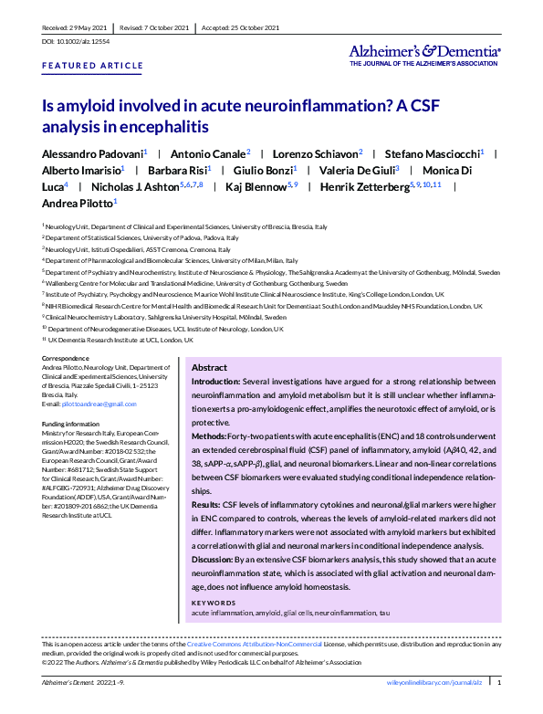 (PDF) Is amyloid involved in acute neuroinflammation? A CSF analysis in ...