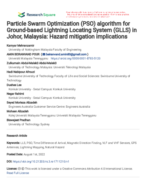 (PDF) Particle Swarm Optimization (PSO) algorithm for Ground-based Lightning Locating System ...