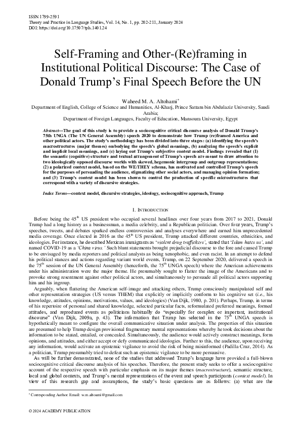 (PDF) Self-Framing and Other-(Re)framing in Institutional Political ...