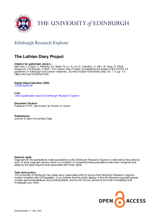 (PDF) The Lothian Diary Project: Investigating the Impact of the COVID ...