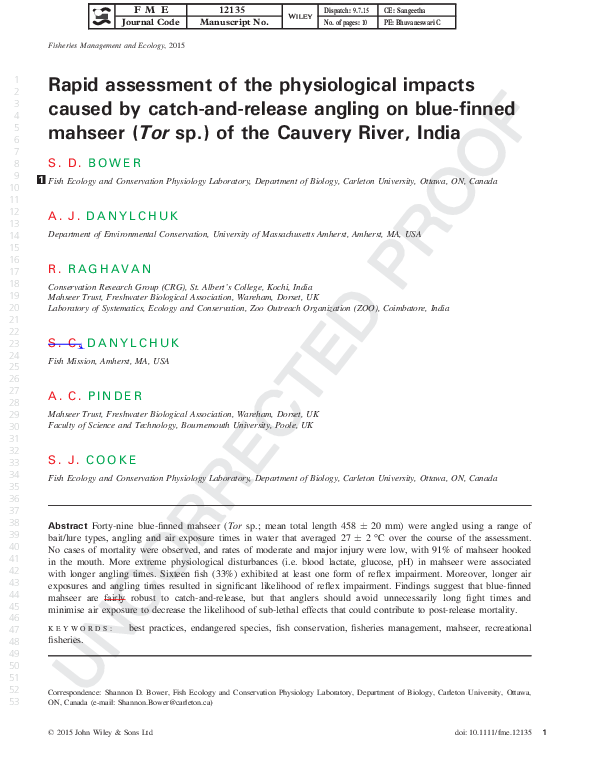 (PDF) Rapid assessment of the physiological impacts caused by catch‐and ...