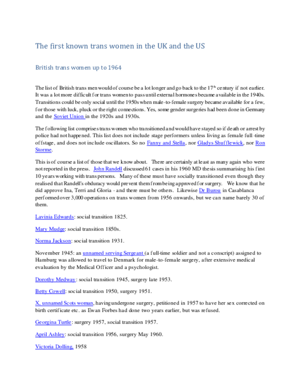 (PDF) The first known trans women in the UK and the US