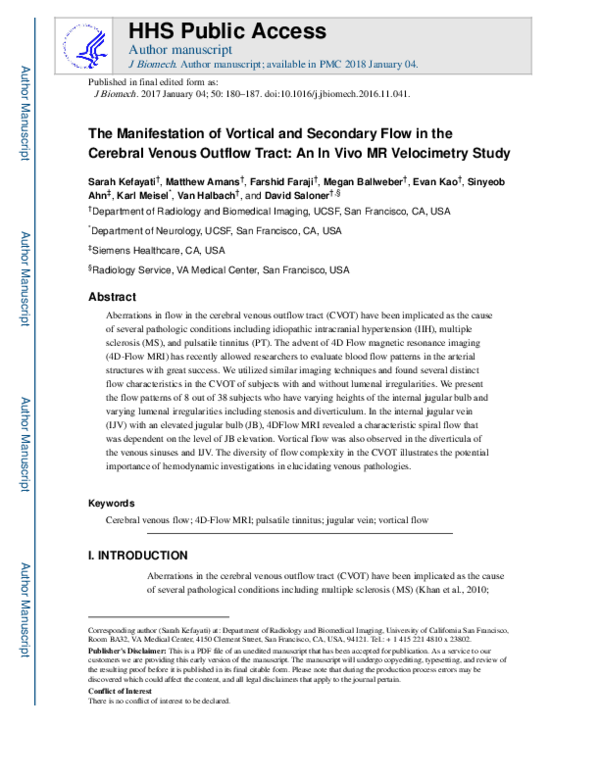 (PDF) The manifestation of vortical and secondary flow in the cerebral ...