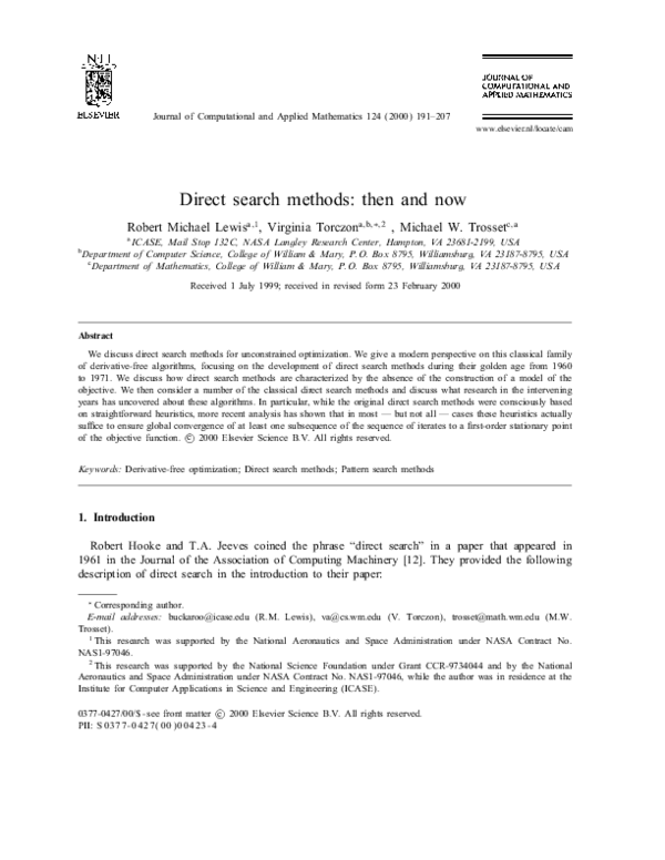 (PDF) Direct search methods: then and now