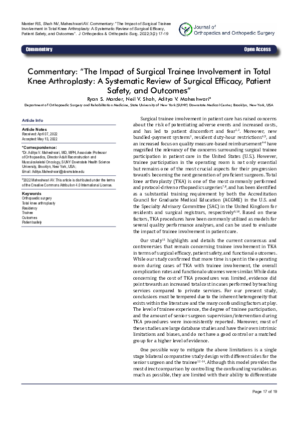 (PDF) Commentary: “The Impact of Surgical Trainee Involvement in Total ...