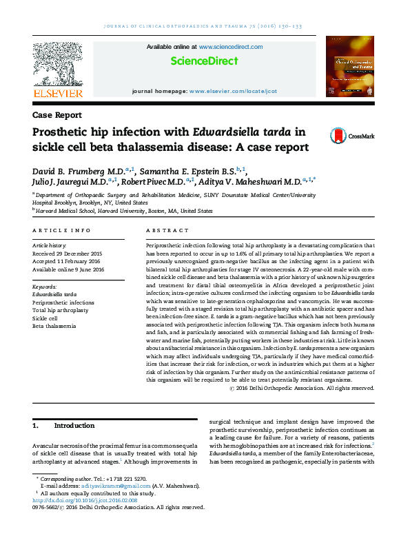 Pdf Prosthetic Hip Infection With Edwardsiella Tarda In Sickle Cell Beta Thalassemia Disease