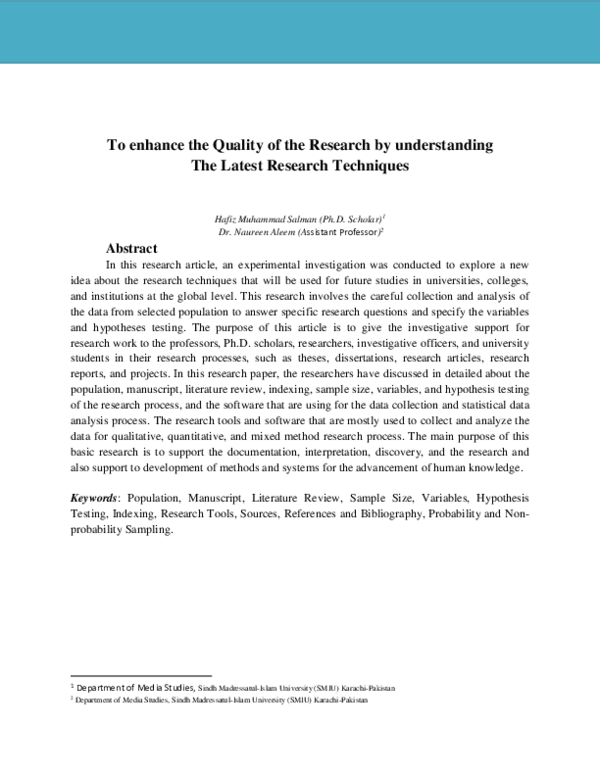 (PDF) To enhance the Quality of the Research by understanding The ...