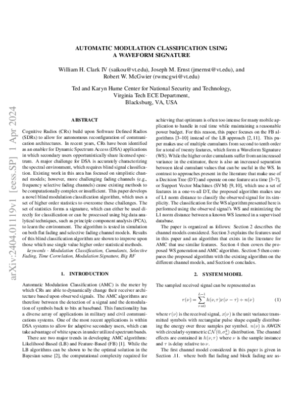 (PDF) Automatic Modulation Classification using a Waveform Signature
