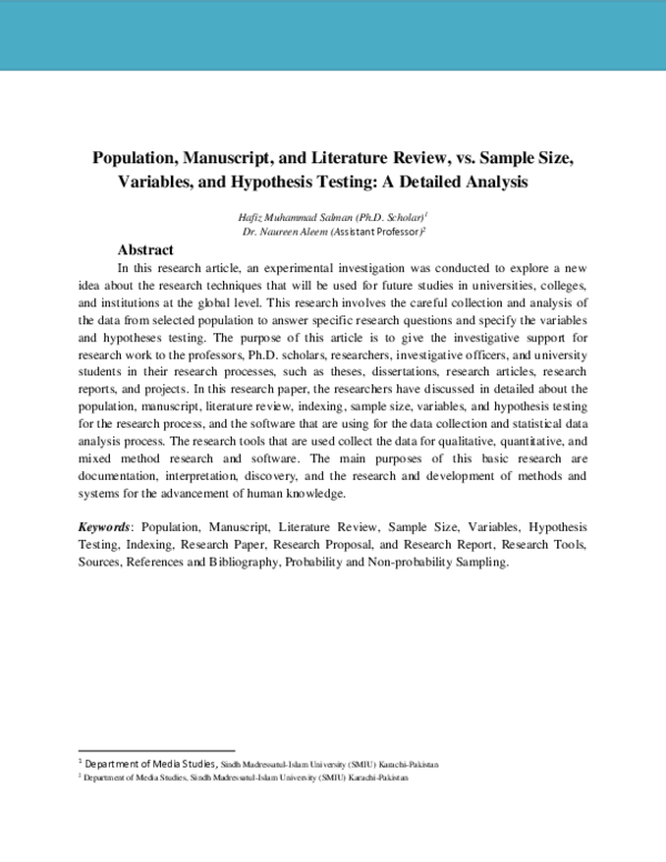 (PDF) Population, Manuscript, and Literature Review, vs. Sample Size ...