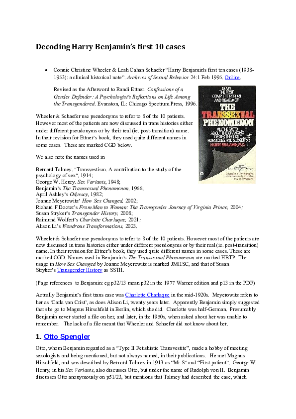 (PDF) Decoding Harry Benjamin's first 10 cases