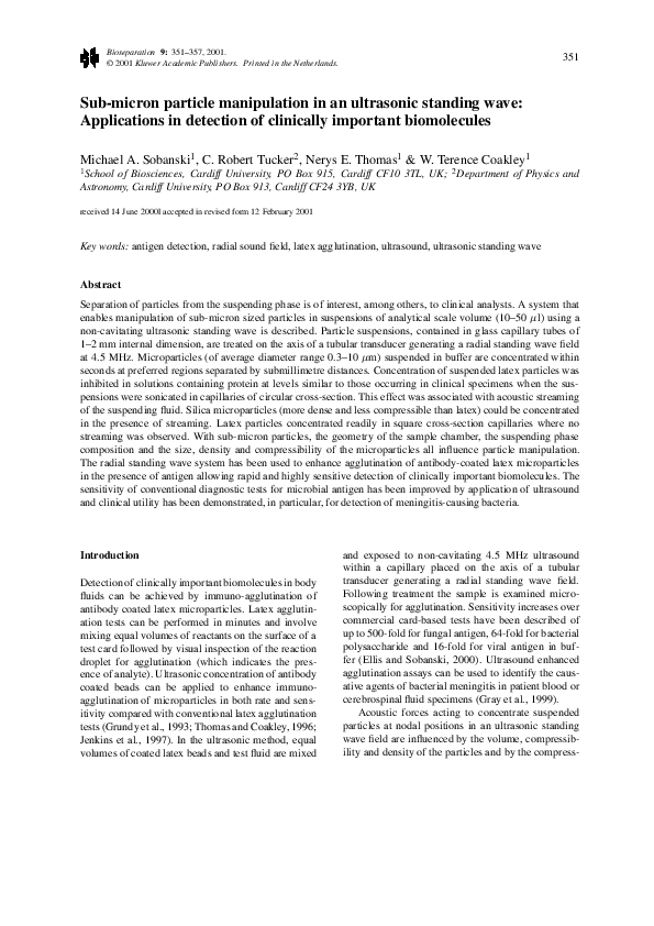 (PDF) Submicron particle manipulation in an ultrasonic standing wave ...