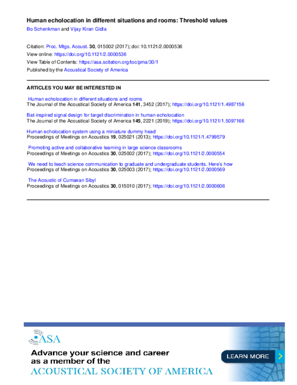 (PDF) Human echolocation in different situations and rooms: Threshold ...