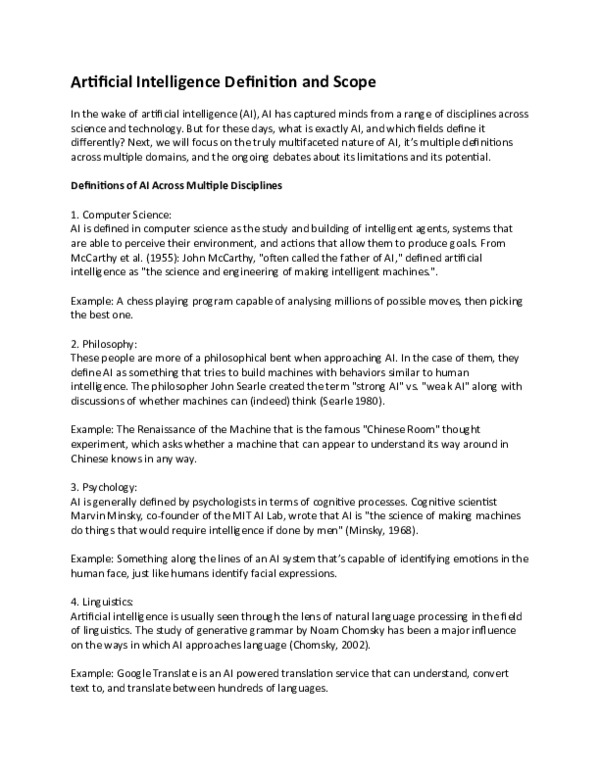 (PDF) Artificial Intelligence Definition and Scope