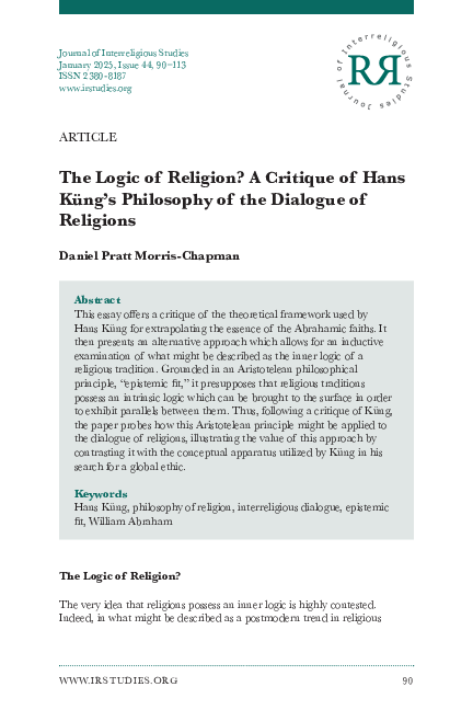 (PDF) The Logic of Religion? A Critique of Hans Küng's Philosophy of ...