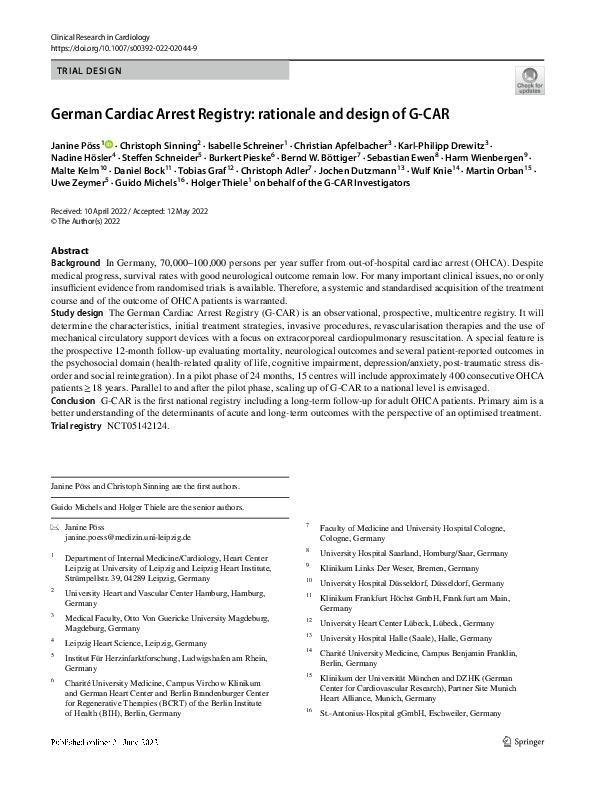(PDF) German Cardiac Arrest Registry: rationale and design of G-CAR