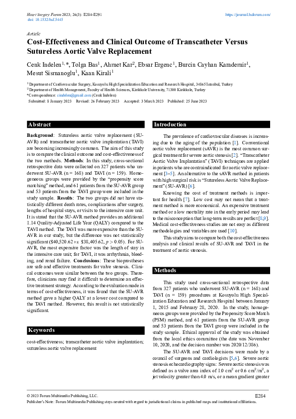 (PDF) Cost-Effectiveness and Clinical Outcome of Transcatheter Versus Sutureless Aortic Valve ...