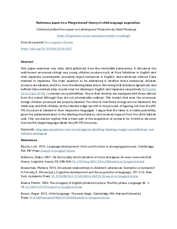 (PDF) Reference paper on a 'Merge-based' theory of child language acquisition. Citations and ...