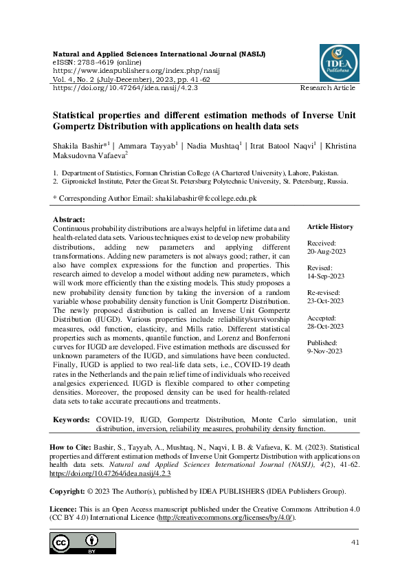 (PDF) Statistical properties and different estimation methods of Inverse Unit Gompertz ...