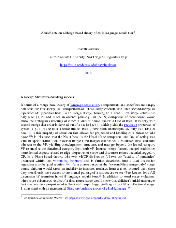 (PDF) Merge Theory in Child Language Acquisition