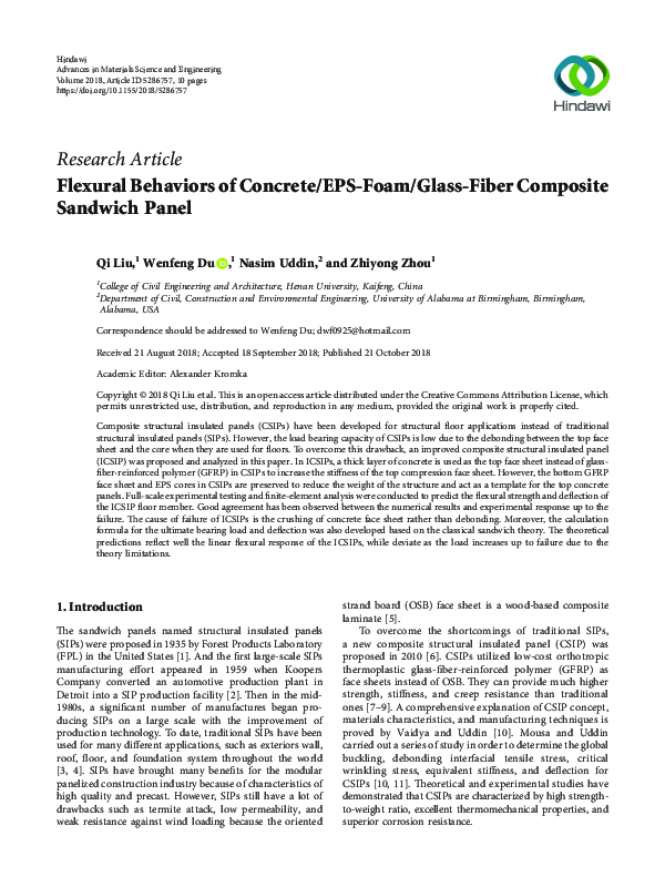 (PDF) Flexural Behaviors of Concrete/EPS-Foam/Glass-Fiber Composite Sandwich Panel