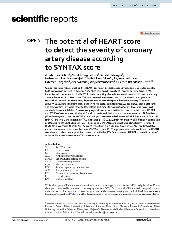 (PDF) The potential of HEART score to detect the severity of coronary ...