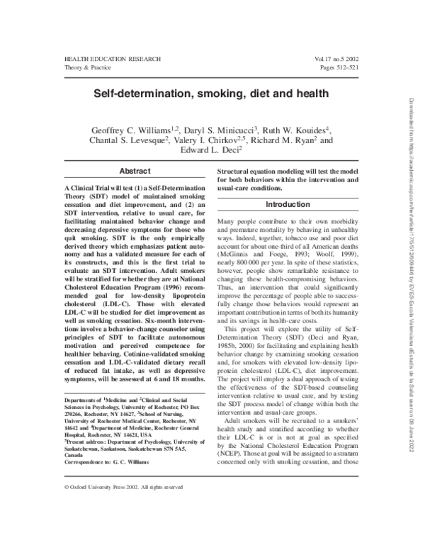 (PDF) Self-determination, smoking, diet and health