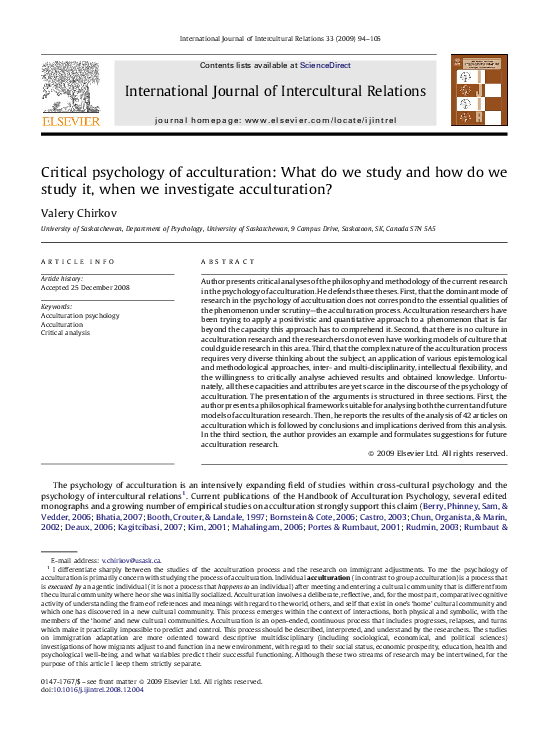 (PDF) Critical psychology of acculturation: What do we study and how do ...