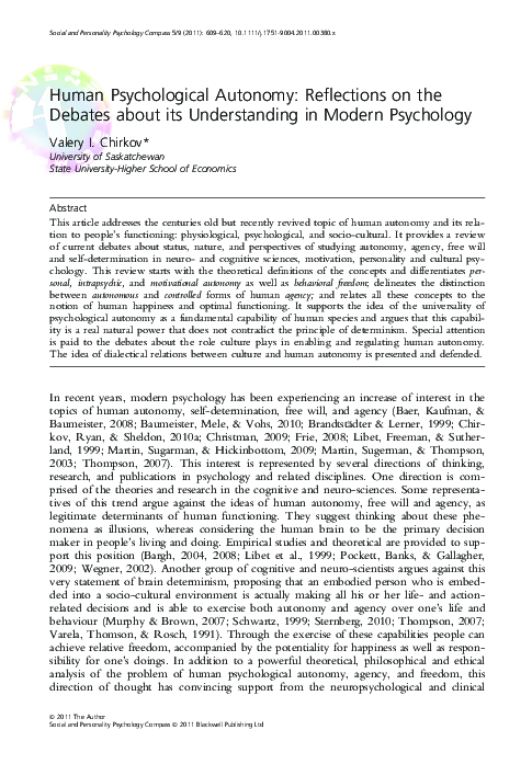 (PDF) Human Psychological Autonomy: Reflections on the Debates about ...