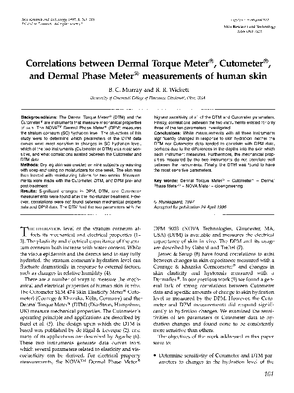 (PDF) Correlations between Dermal Torque Meter®, Cutometer®, and Dermal ...