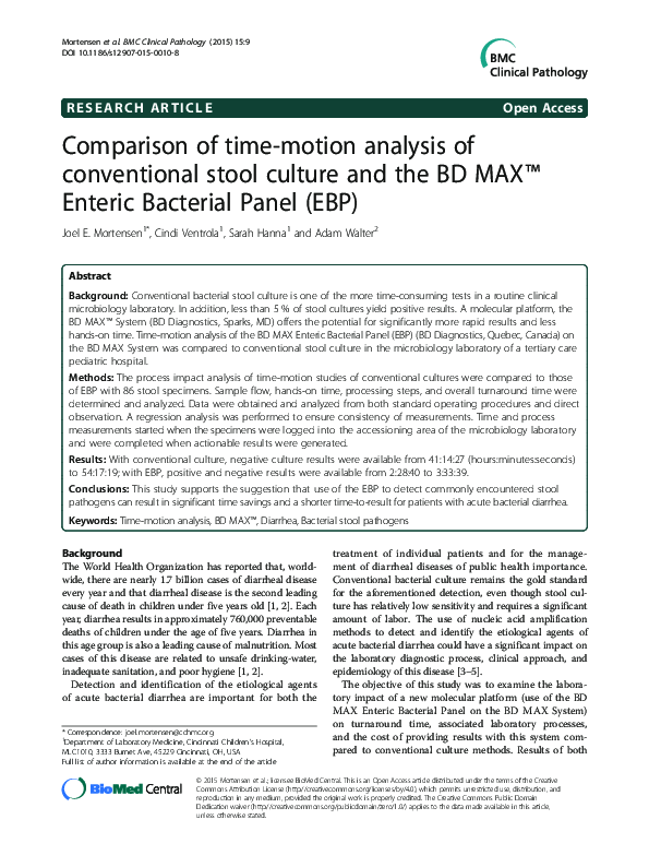 (PDF) Comparison of time-motion analysis of conventional stool culture and the BD MAX™ Enteric ...