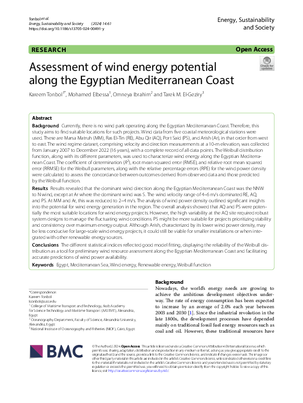(PDF) Assessment of wind-energy potential along the Egyptian ...