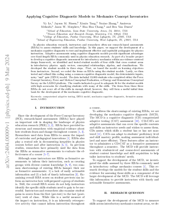 (PDF) Applying Cognitive Diagnostic Models to Mechanics Concept Inventories