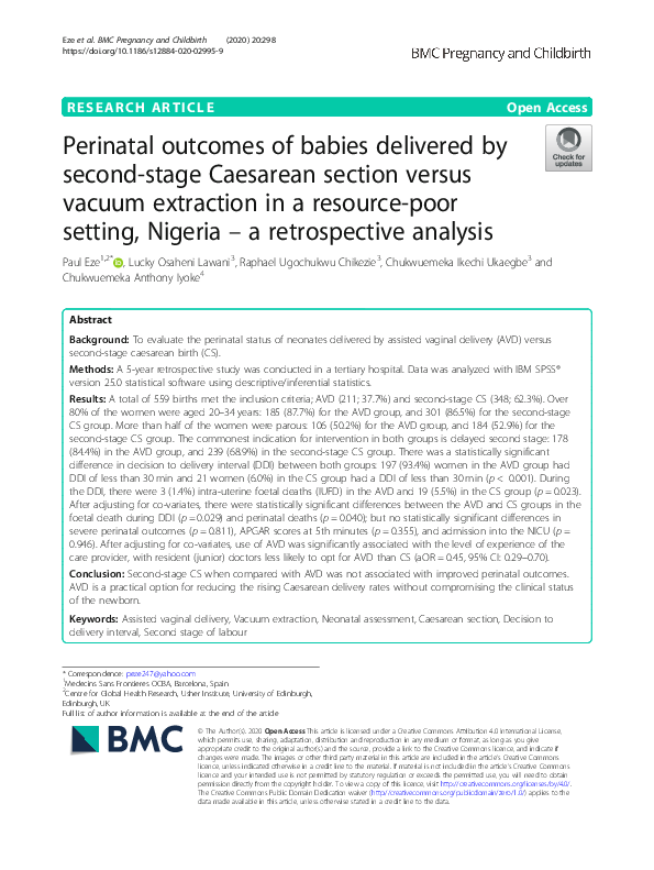(PDF) Perinatal outcomes of babies delivered by second-stage Caesarean ...