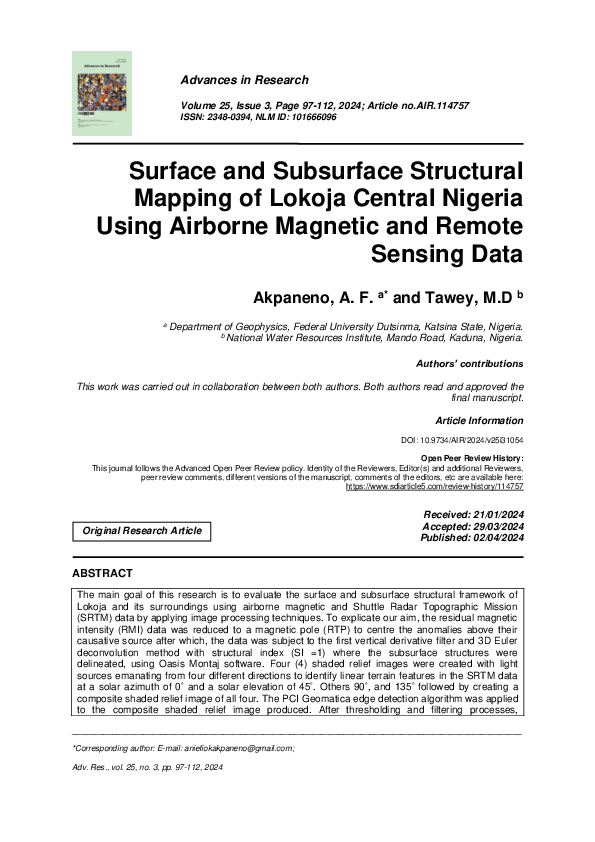 (PDF) Surface and Subsurface Structural Mapping of Lokoja Central Nigeria Using Airborne ...