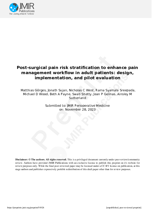 (PDF) Postsurgical Pain Risk Stratification to Enhance Pain Management ...