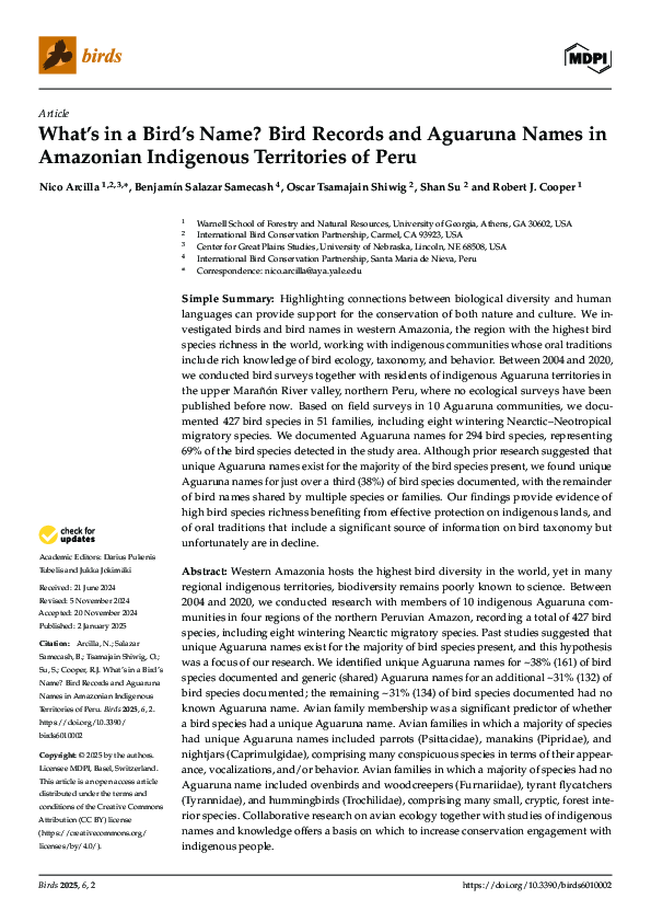 (PDF) What's in a Bird's Name? Bird Records and Aguaruna Names in ...