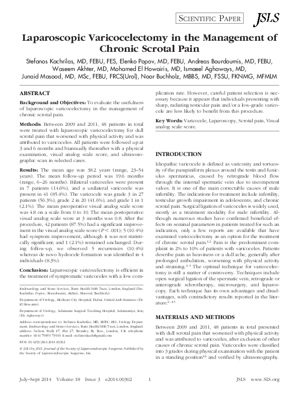 (PDF) Laparoscopic Varicocelectomy in the Management of Chronic Scrotal ...