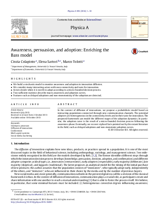(PDF) Awareness, persuasion, and adoption: Enriching the Bass model