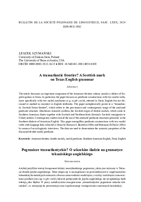 (PDF) A transatlantic frontier? A Scottish mark on Texas English grammar