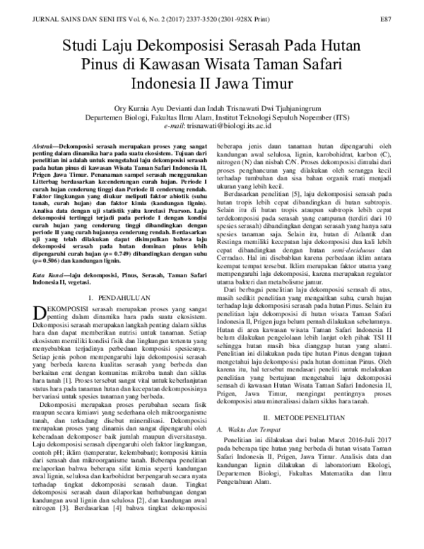 (PDF) Studi Laju Dekomposisi Serasah Pada Hutan Pinus di Kawasan Wisata ...