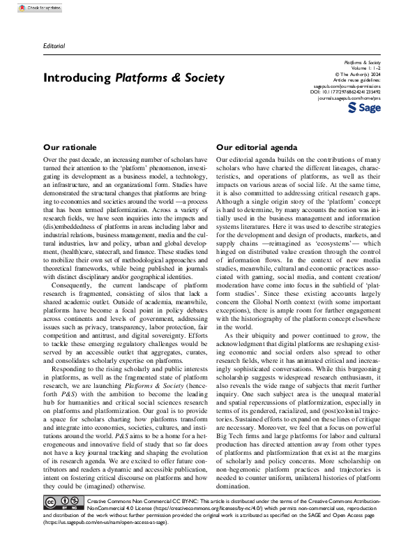 (PDF) Introducing Platforms & Society